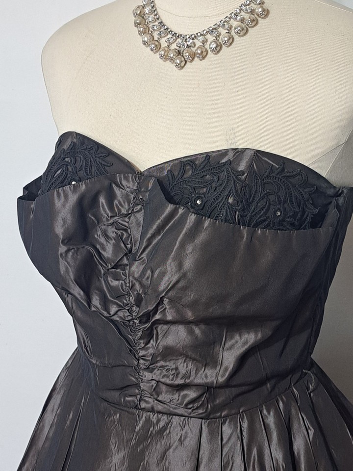 Vintage 1950s Taffeta Party Dress Shelf Bust Dark Bronze XXS/XS ...