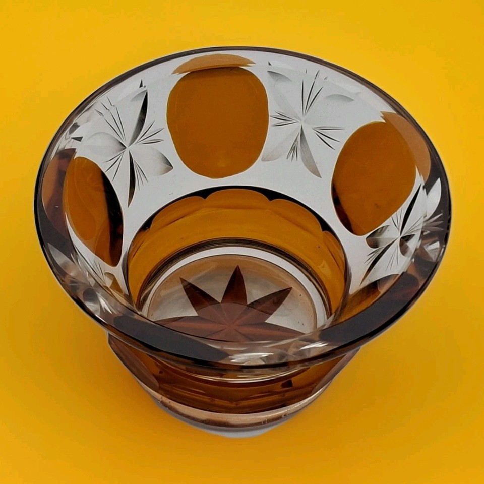 Art Deco Bowl Bohemian Czech Glass Amber Cut to Clear Crystal Glass ...