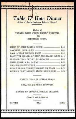 Table D'Hote Dinner Menu Vintage Classic Dining | eBay