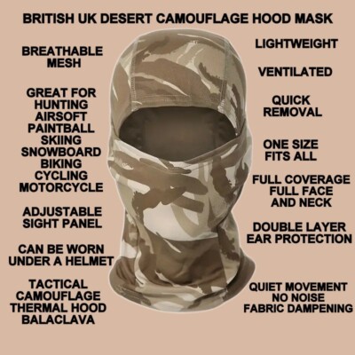 BRITISH UK DPM DESERT BDU CAMOUFLAGE COLD WEATHER BALACLAVA GAITER HOOD ...