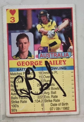 George Bailey Signed Data Playing Statistics Card Australia Cricket odi ...