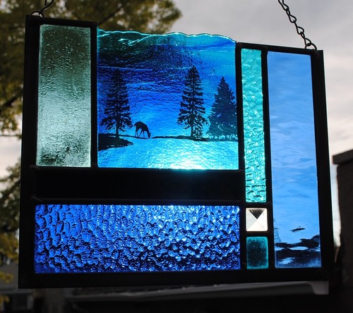 Stained Glass Window Panel heron cattails turquoise blue green | eBay