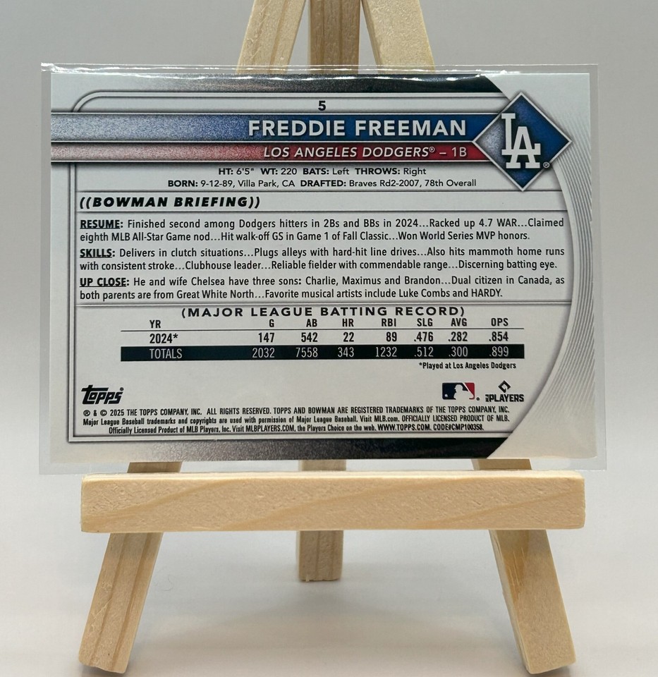 2025 Bowman Freddie Freeman /75 Paper Yellow Pattern Border #5 (ODDS 1: 1,766) | eBay