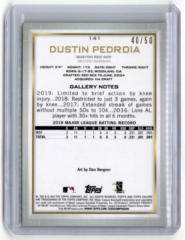 2019 Topps Gallery Blue Dustin Pedroia 40/50 Boston Red Sox #141 | eBay
