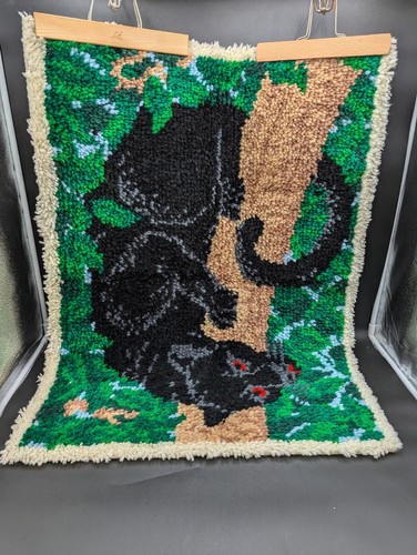 RARE WonderArt Black Panther COMPLETE Latch Hook Rug Throw Wall Art ...