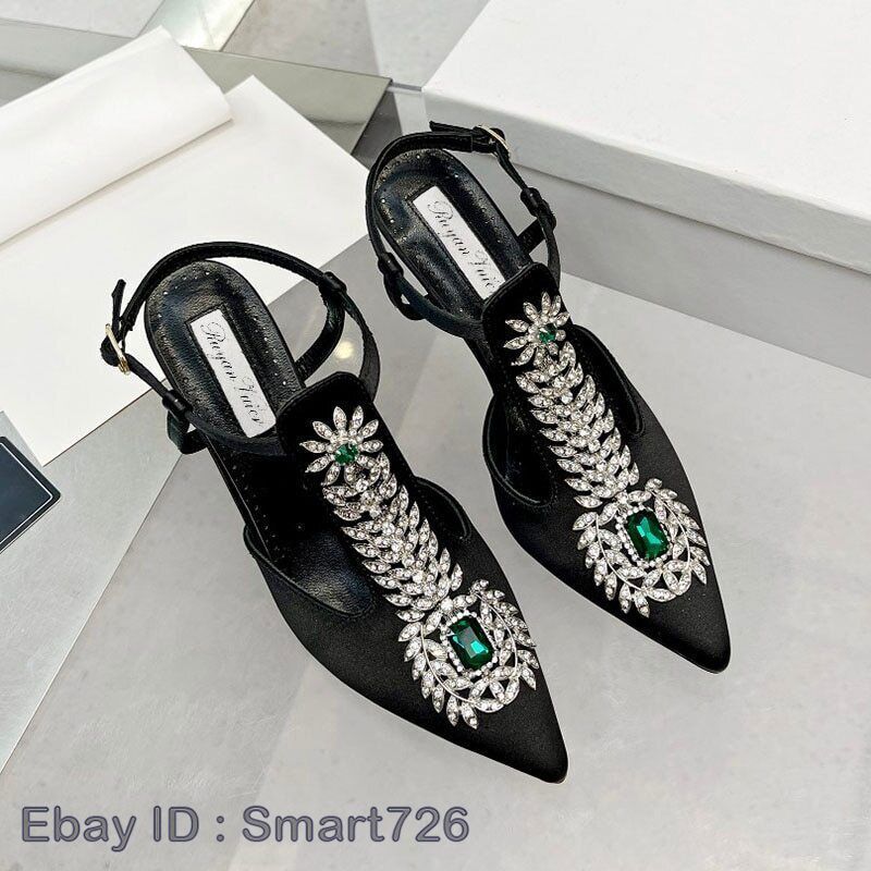 Women Rhinestone Pointed Toe High Heels Stiletto Sandals Pumps Wedding ...