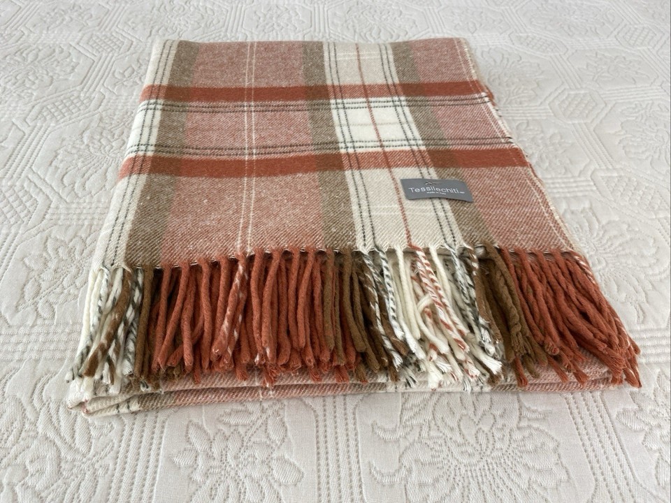 Tessilechiti Italy Brown Plaid Check Fringe Throw Rug Blanket 160cm x ...