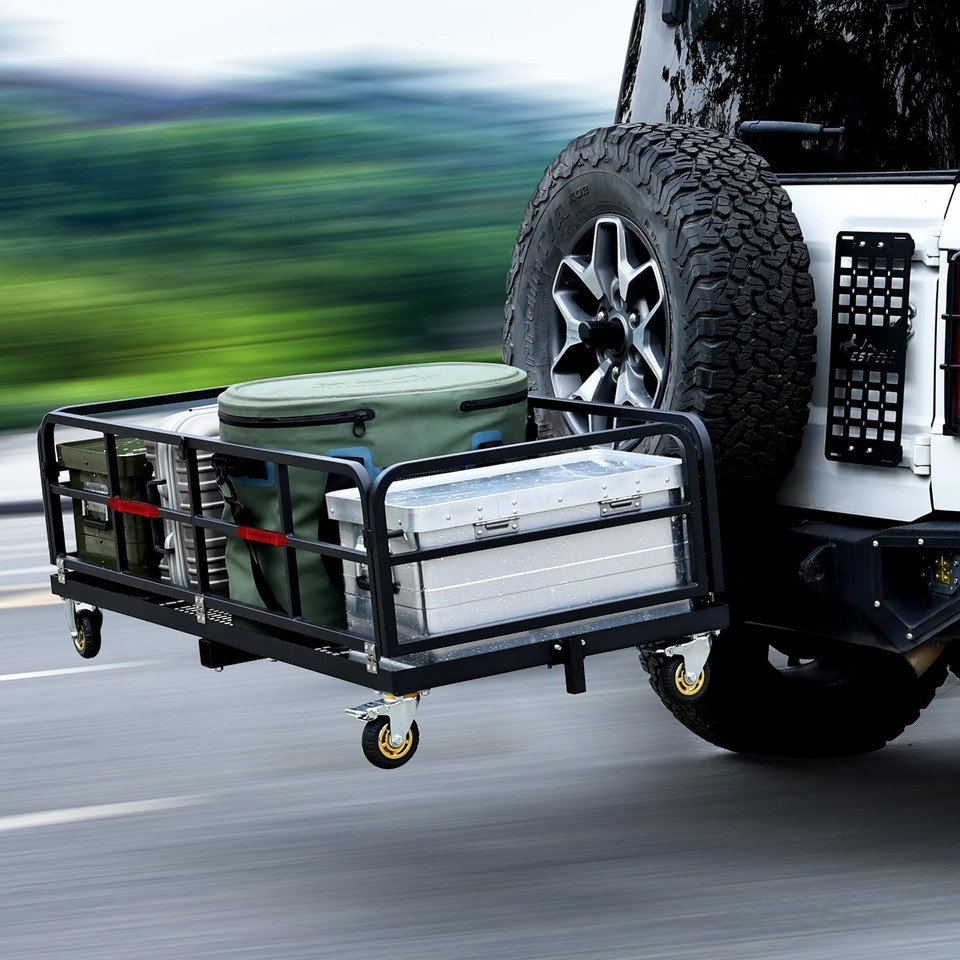 750LBS Fold Hitch-Mounted Cargo Basket Vehicle Carrier for SUV RV Truck ...