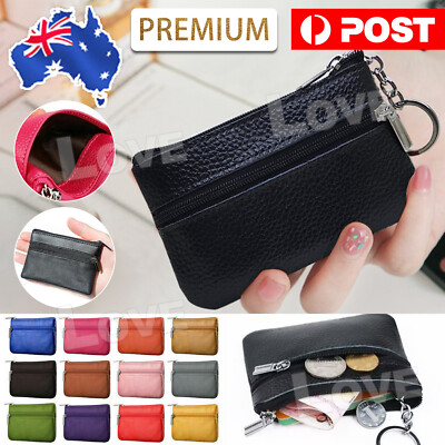 Coin Small Change Bag Card Wallet Pouch Zip Up Women Key Ring Leather ...