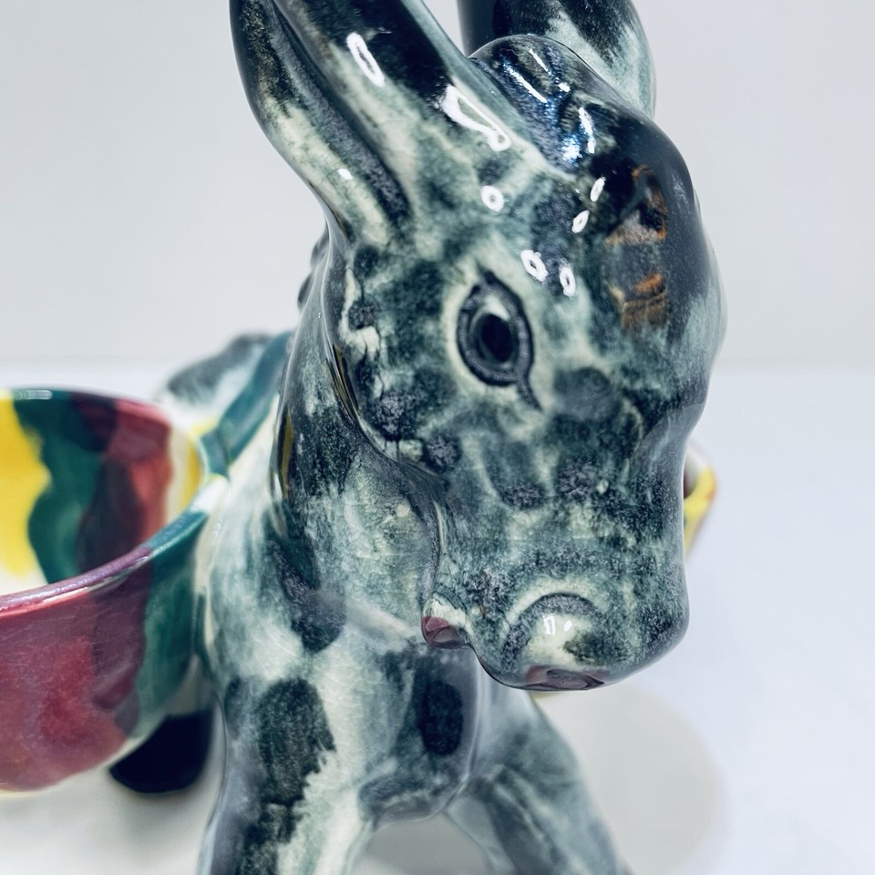 Hand Painted NOS Mid-Century Ceramic Donkey Planter Majolica Style ...