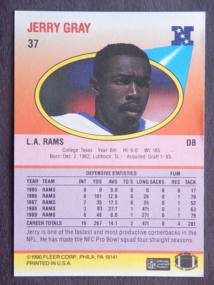 Jerry Gray #37 Fleer 1990 Football Card (Los Angeles Rams) VG | eBay