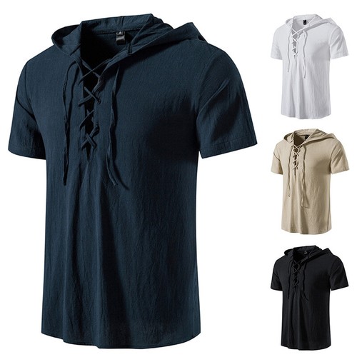 Hot Mens Medieval Punk Tether Short Sleeve T-Shirt Hooded Beach Casual ...