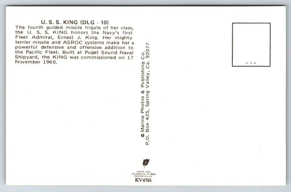 U.S.S. King DLG 10 Navy Guided Missile Frigate Photo Postcard | eBay