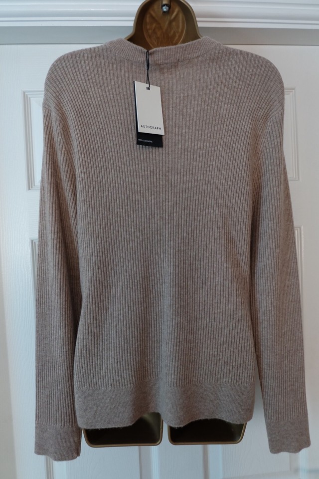 Ex M&S AUTOGRAPH Merino Wool With Cashmere Ribbed Jumper UK XL, L, M, S ...