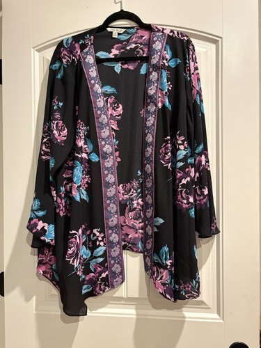 The Pioneer Woman Shark Bite Duster Purple Floral/black Top Jacket L/XL ...