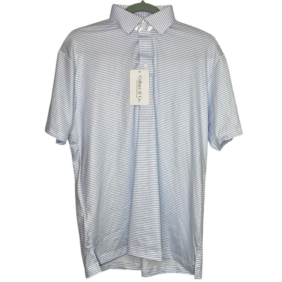 Collars & Co Polo Shirt Mens XL Relaxed White Blue Stripes Dress Collar ...