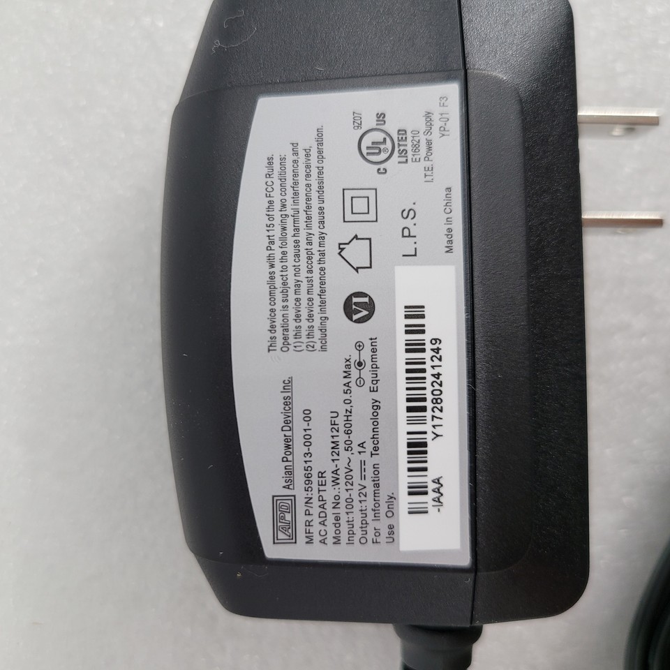 Asian Power Devices (APD) AC Adapter Power Supply, WA-12M12FU, 12V 1A ...