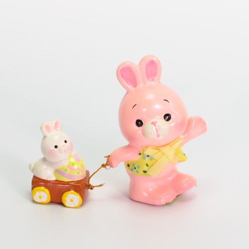 Vintage Easter Bunny Pulling Wagon Pink Baby Rabbit Egg Enesco Ceramic ...