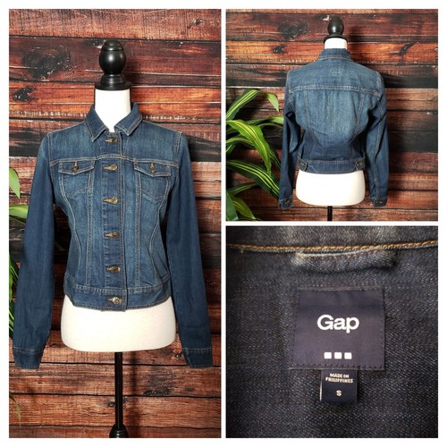 GAP Jean Jacket Size Small Dark Blue Denim Cropped 1969 Buttons Womens ...