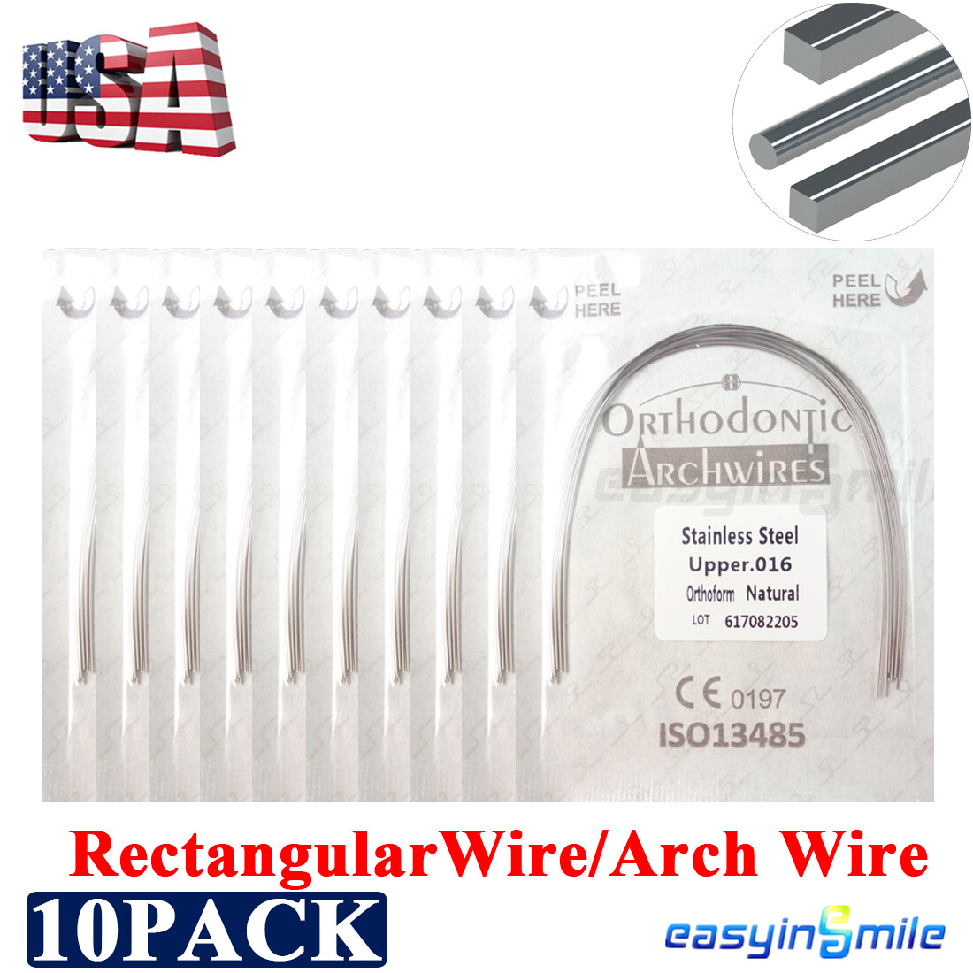 10XOrtho Rectangular Arch Wires Stainless Steel Dental Brace Round ...