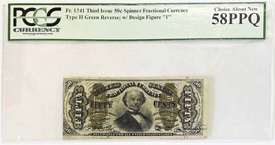 1864-1869 US 50 CENTS FRACTIONAL SPINNER T2 NOTE FR#1327 PCGS CHOICE AU ...
