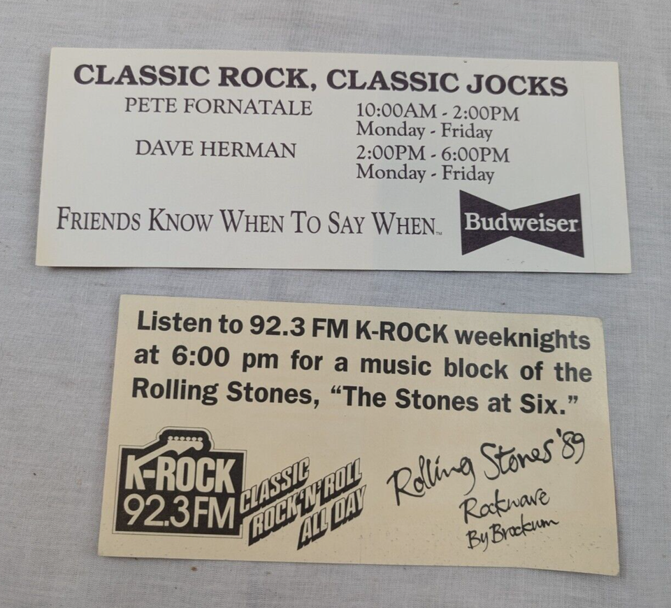 Lot 2 Rolling Stones 92.3 K-Rock Bumper Stickers World Tour 94/95 ...
