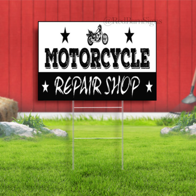 NEW MOTORCYCLE REPAIR SHOP YARD SIGN HEMMED WITH H-STAKES | eBay