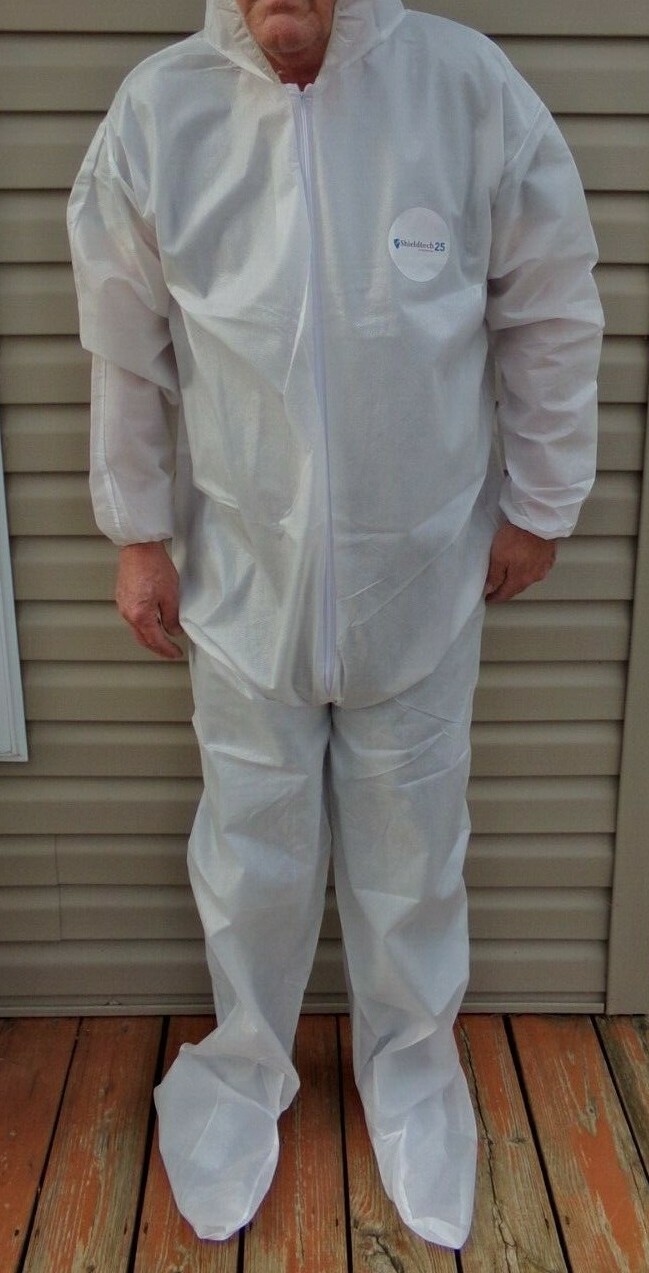 Lot Of 2 Shieldtech 25 White Tri-Tuff Coverall With Hood/boots,Elastic ...