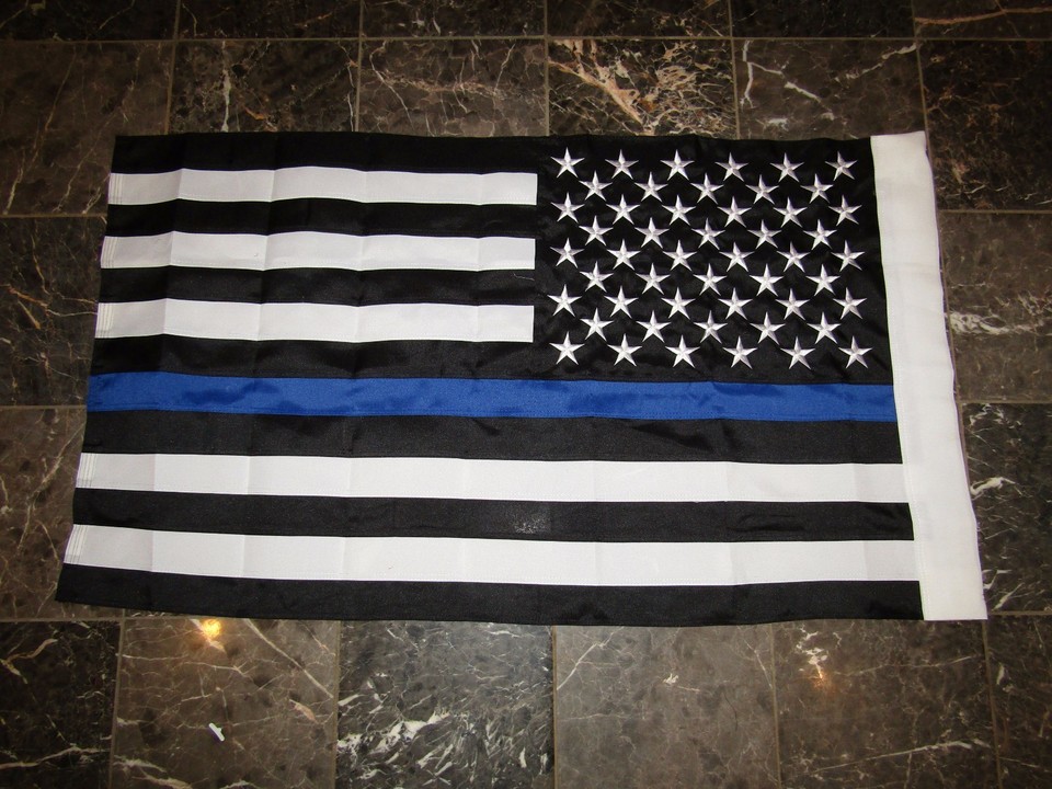 2.5x 4ft Embroidered USA Police Thin Blue Line 600D Nylon Flag 2.5' x 4 ...