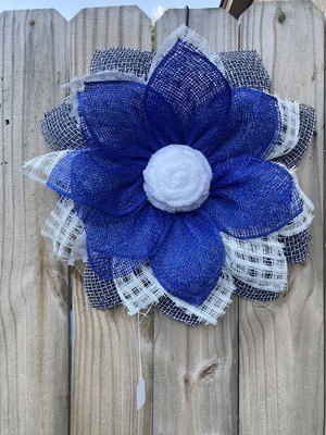 Door Wreaths 14" Deco Mesh Blue Flower Design | eBay