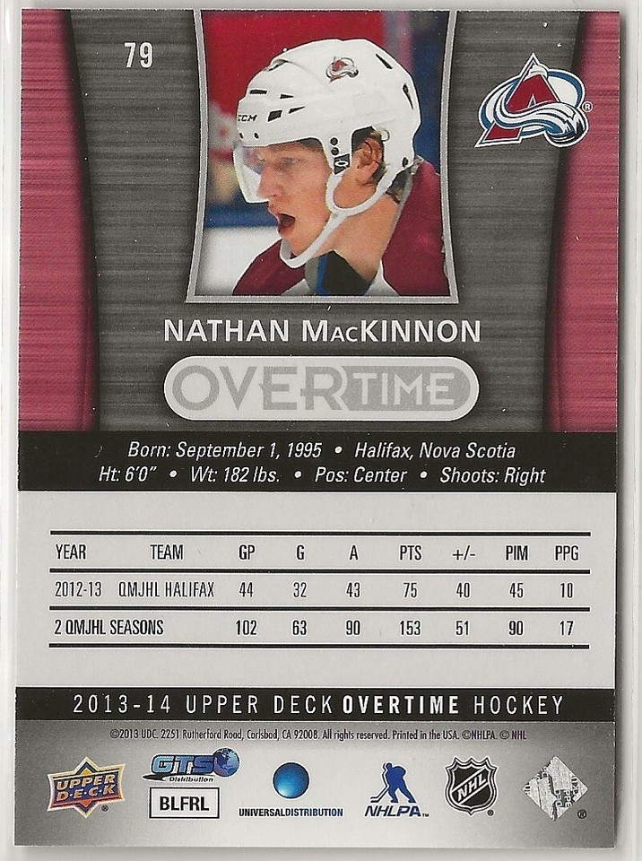 2013 2013-14 Upper Deck Overtime Rookie #79 Nathan MacKinnon Colorado ...