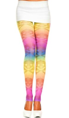 Cross Bone Women's Leggings Rainbow Novelty Hosiery Music Legs Fashion ...