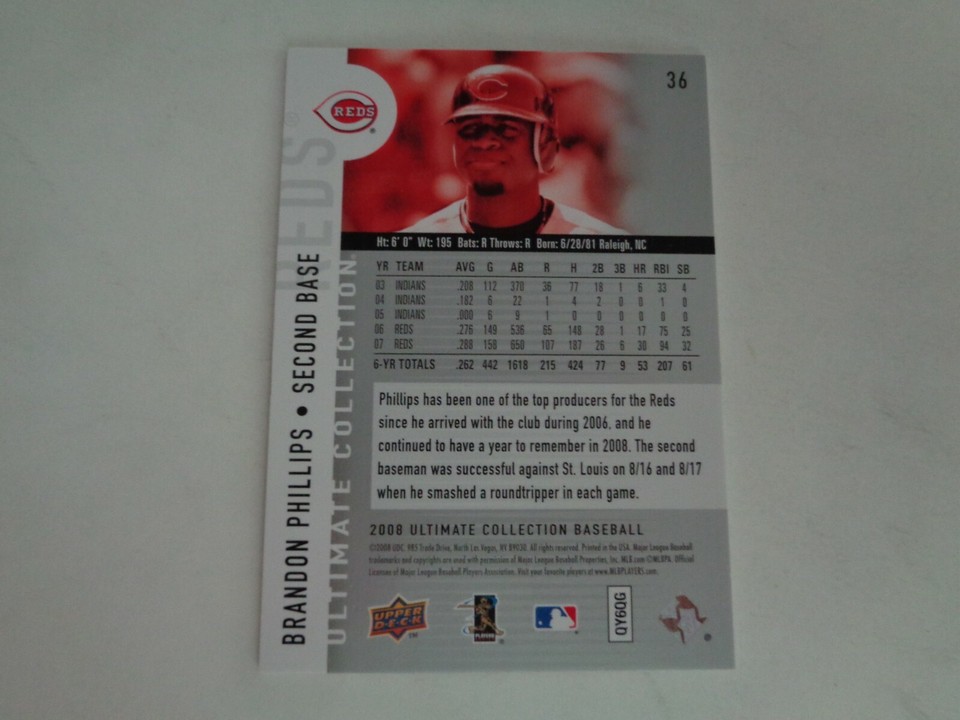 2008 Upper Deck Ultimate Collection Brandon Phillips Card #36 Serial ...