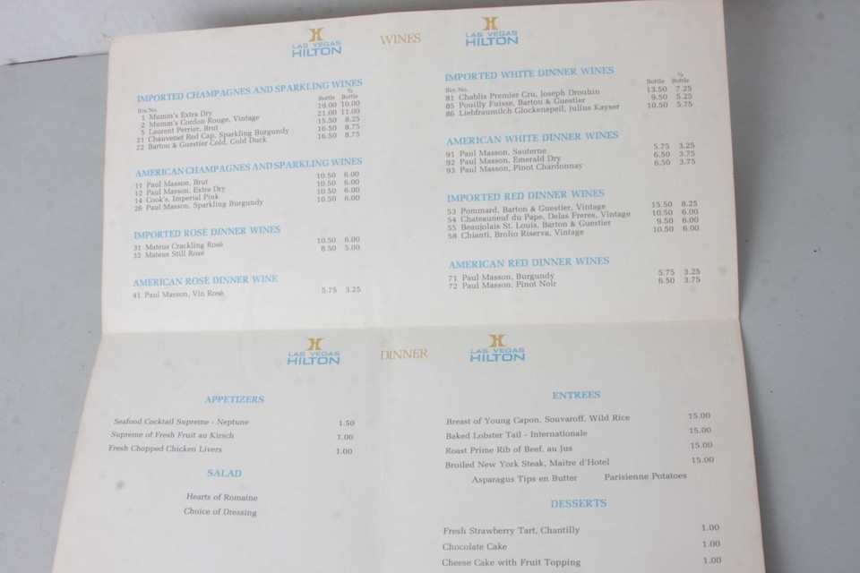 1970's Elvis Las Vegas Hilton "NOW" menus, Summer Festival menu, 2 ...