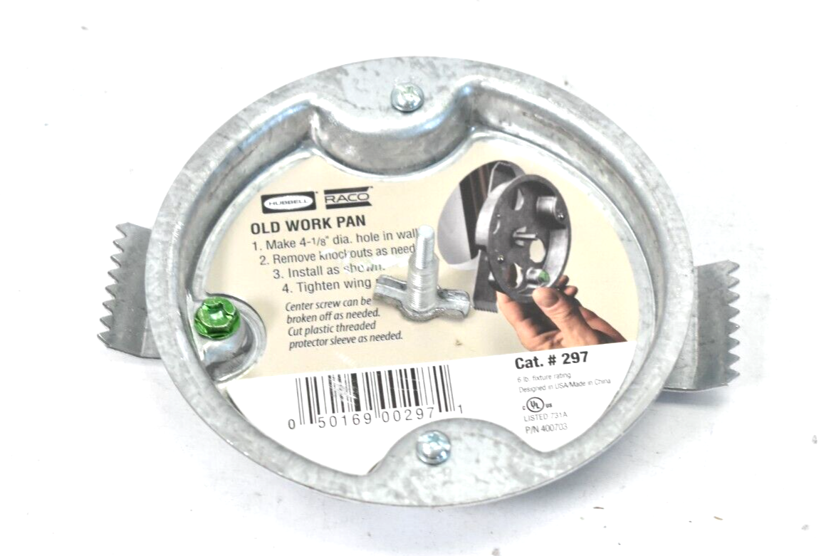 Hubbell Raco 297 Round Old Work Pan Ceiling Rated Box 4" x 1/2" Steel ...