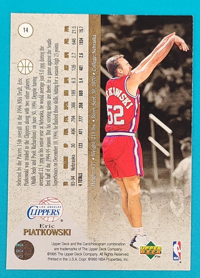 1994-95 SP RC #14 Eric Piatkowski Los Angeles Clippers BASKETBALL Card ...