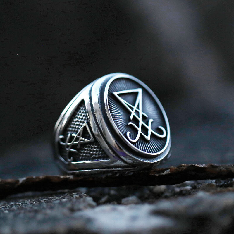 Men's Vintage Satan Lucifer Symbol Ring Stainless Steel Cool Punk Ring ...