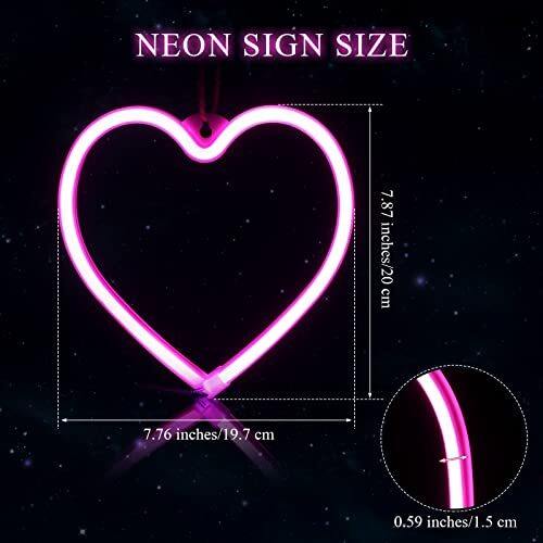 2 Pcs Valentine's Day Neon Heart Lights Pink Heart Neon Signs LED ...