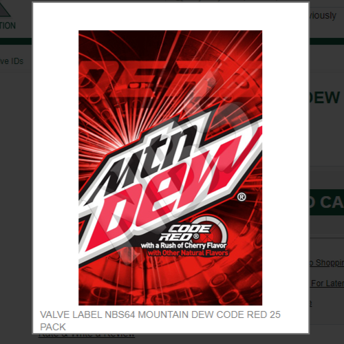 VALVE LABEL NBS64 MOUNTAIN DEW CODE RED 25 PACK # VI01641326 | eBay