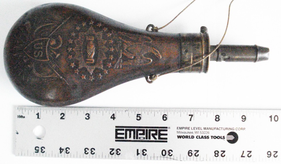 1854 CIVIL WAR PEACE POWDER FLASK - BATTY & INSPECTOR ANDREW D. KING ...
