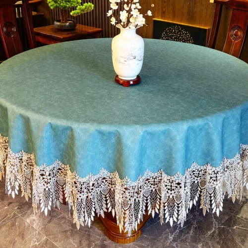 1X Faux Leather Lace Tassel Round Table Cloth Thick Waterproof Floral ...