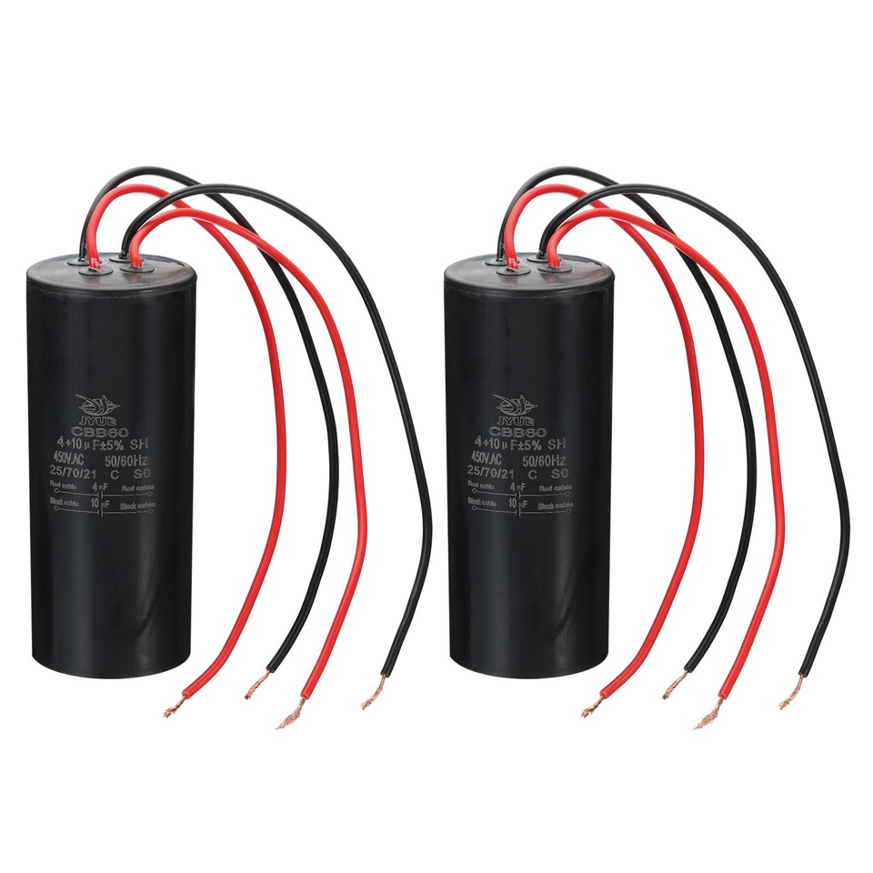 CBB60 10+4uf 2PCS Running Capacitor,AC450V 4 Wires 100x40mm for Washing ...