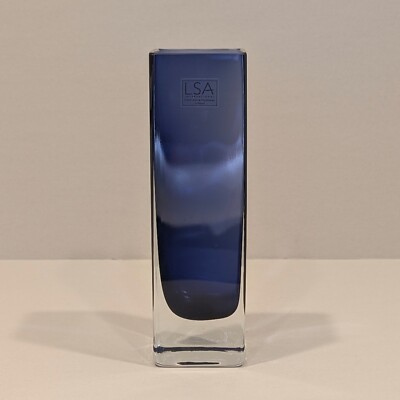 LSA International 8" Vase Cobalt Blue Mouth Blown Square Art Glass ...