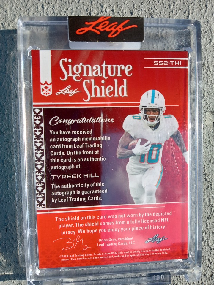 2023 Leaf Tyreek Hill AUTO NFL Shield Patch 1/7 Miami Dolphins Sealed 1 ...