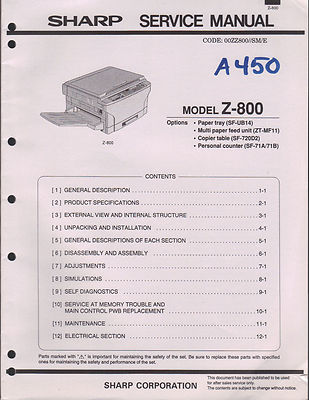 sharp service manual z-800 Copier part guide circuit diagram copy ...