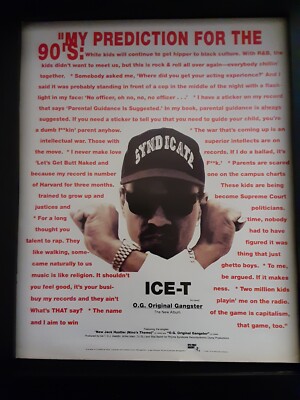 Ice-T O.G. Original Gangster Rare Original Promo Poster Ad Framed! | eBay