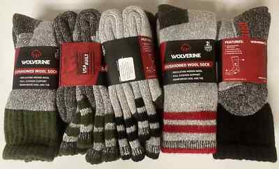 Wolverine Merino Wool Blend Cushioned Work Boot Socks, Large, 2 pairs ...