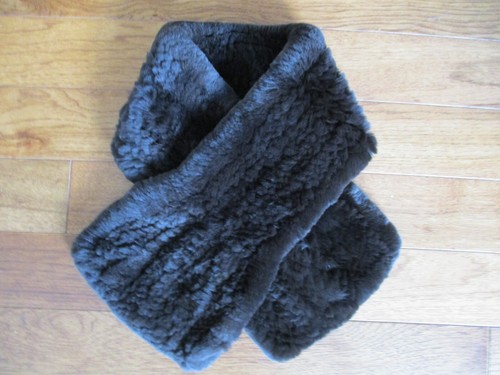 NWOT Dark Brown Knitted Genuine Rex Rabbit Fur Soft Scarf Wrap Collar ...
