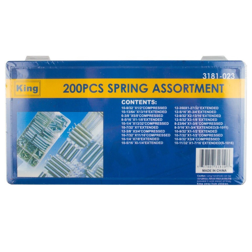 200pc Spring Assortment Set Zinc Plated Steel Compression & Extension ...