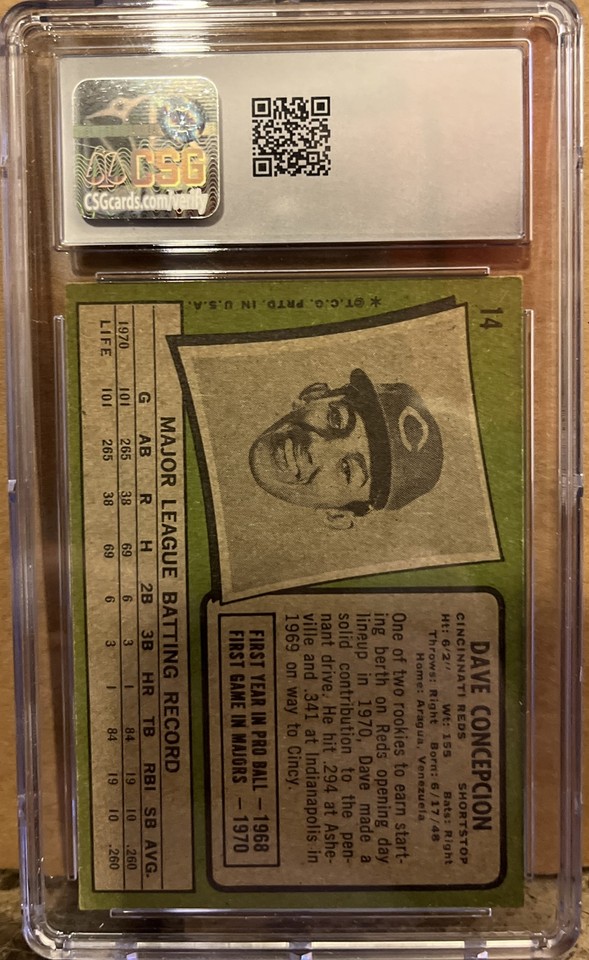 DAVE CONCEPCION 1971 TOPPS GRADED ROOKIE RC #14 CSG 4.5 VG/EX+ REDS | eBay